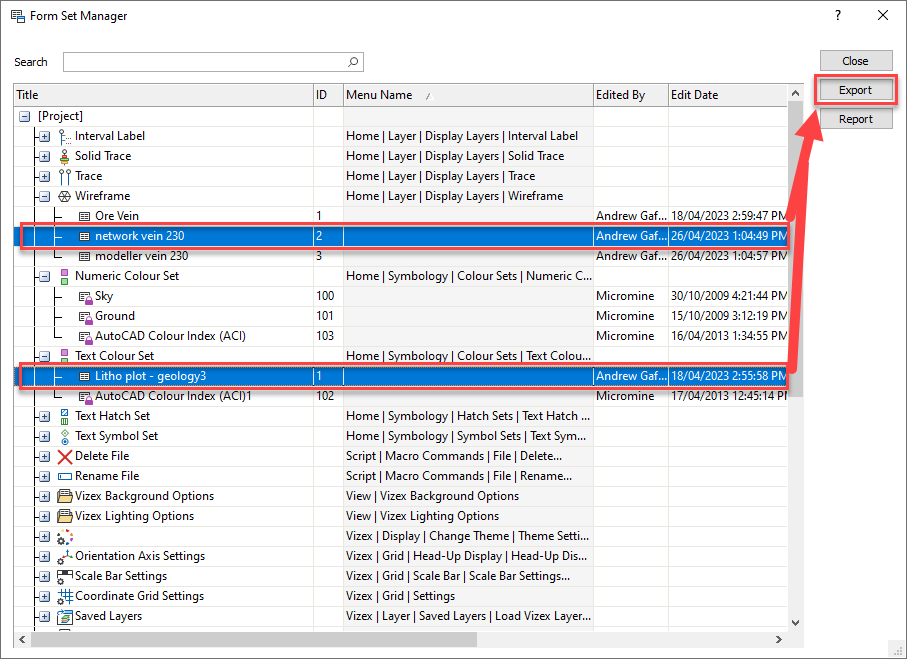 Importing And Exporting Form Sets Micromine Origin And Beyond