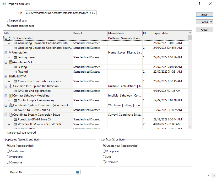 Importing And Exporting Form Sets Micromine Origin And Beyond