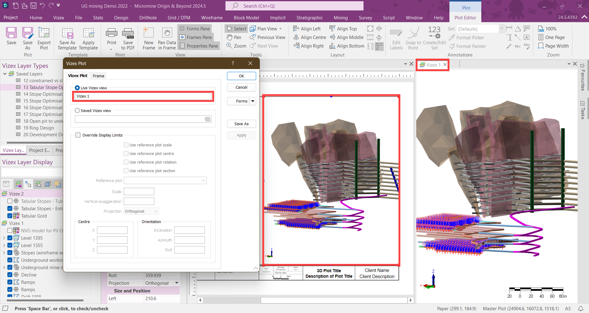 How To Plot Two Different Vizex Windows Micromine Origin And Beyond