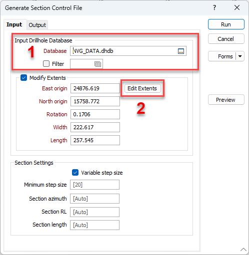 Section Control File from Drillhole Database – Micromine Origin and Beyond