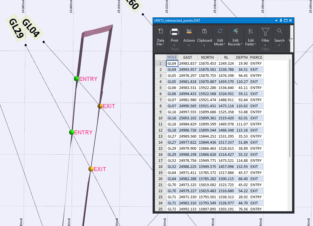 Intersected Points Or Intervals Generation From Pierce Point Function In Micromine Micromine